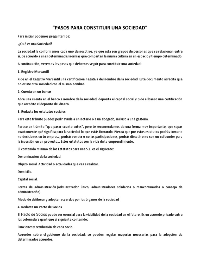 Foro Pasos para Constituir Una Sociedad | PDF | Sociedad | Economias