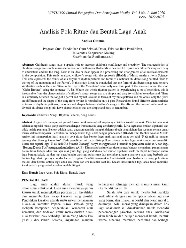 Analisis Pola Ritme Dan Bentuk Lagu Anak | PDF | Musical Forms ...