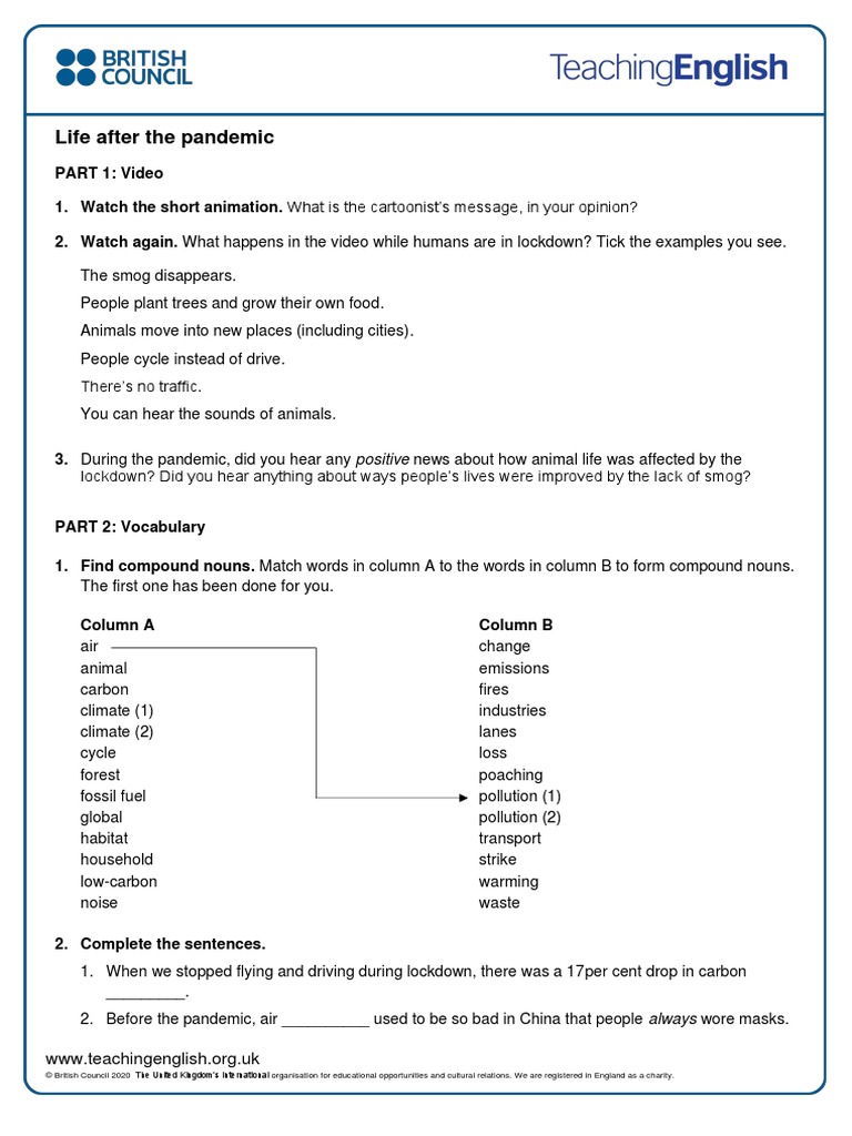Life After The Pandemic Student Worksheet | PDF | Low Carbon Economy | Smog