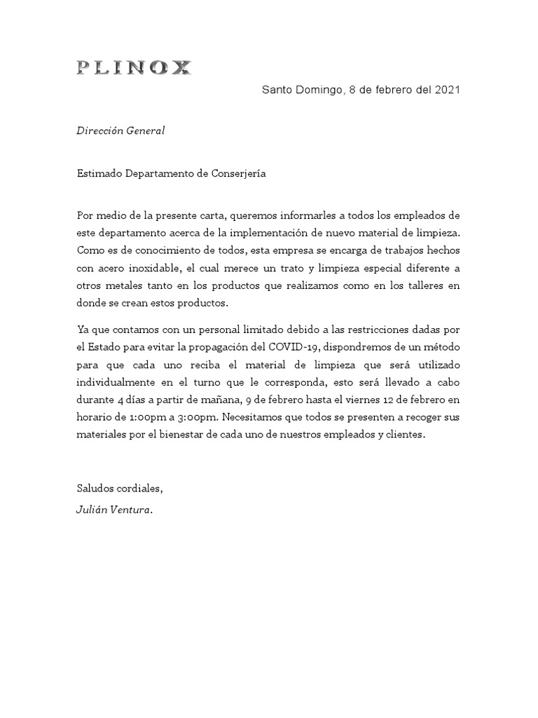 Ejemplo de Carta de Aviso A Empleados | PDF