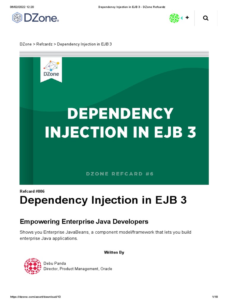 Dependency Injection in EJB 3 - DZone Refcardz | PDF | Software Architecture | Computer Science