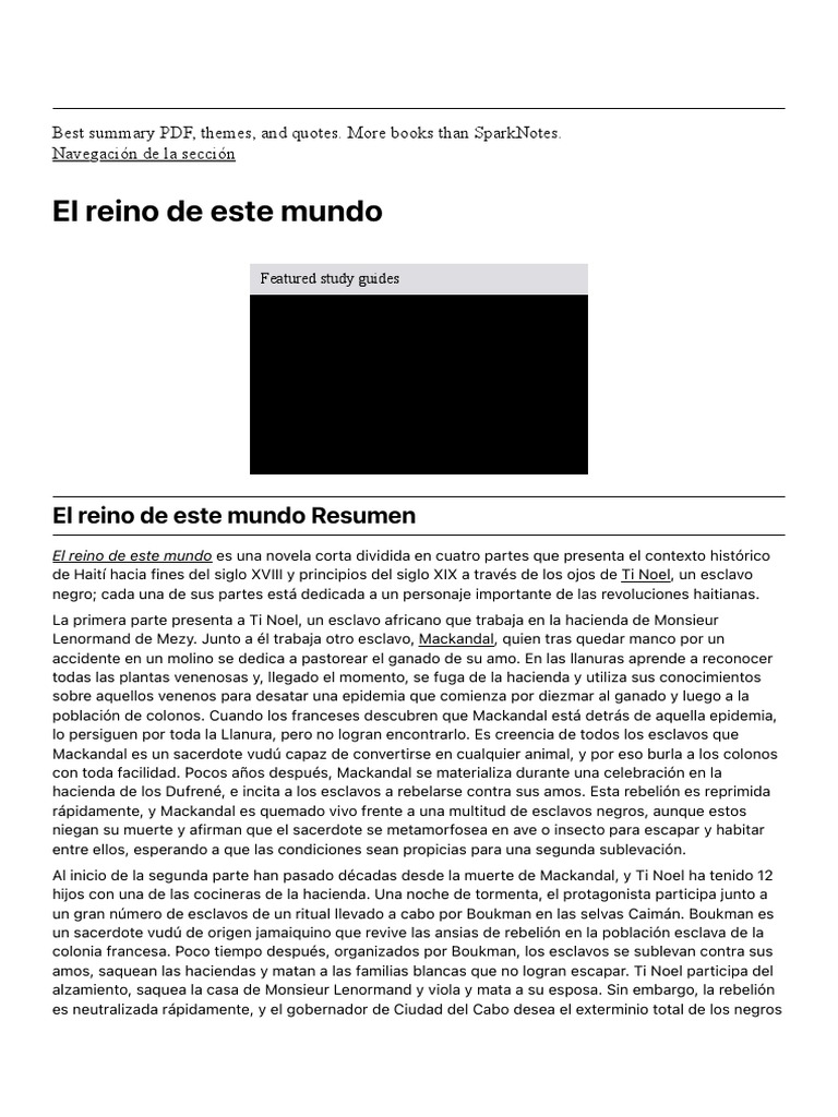El Reino de Este Mundo Resumen GradeSaver | PDF