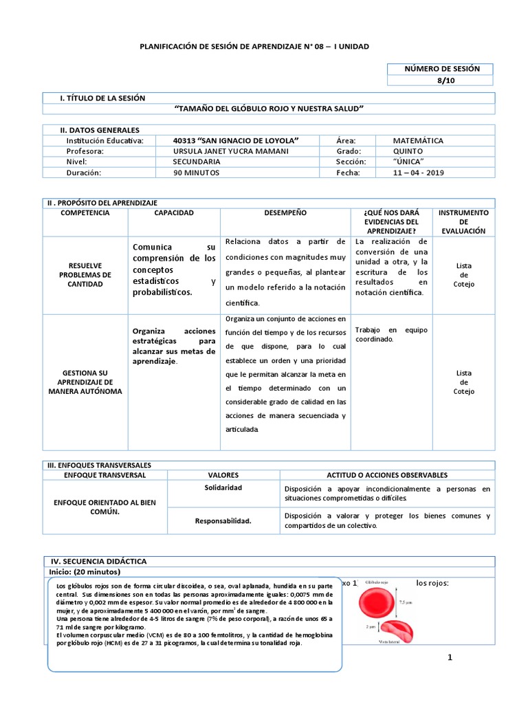 Mat5-U1-Sesion 06 | PDF | Aprendizaje | Sangre