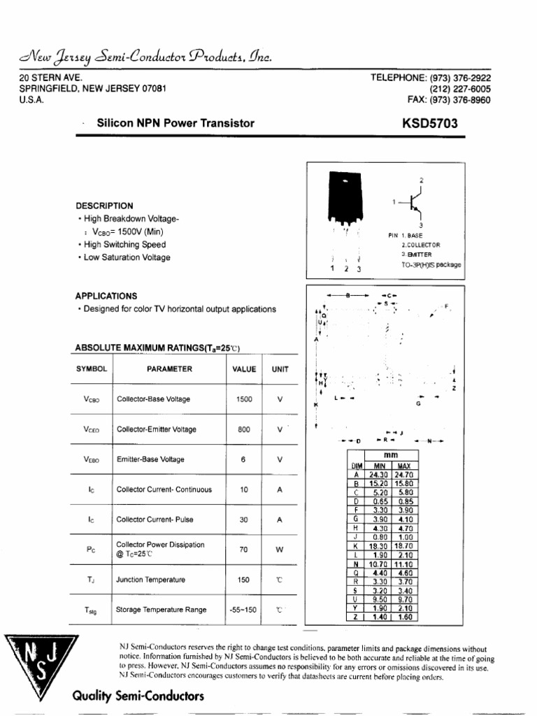KSD 5703 | PDF | Bipolar Junction Transistor | Semiconductor Devices