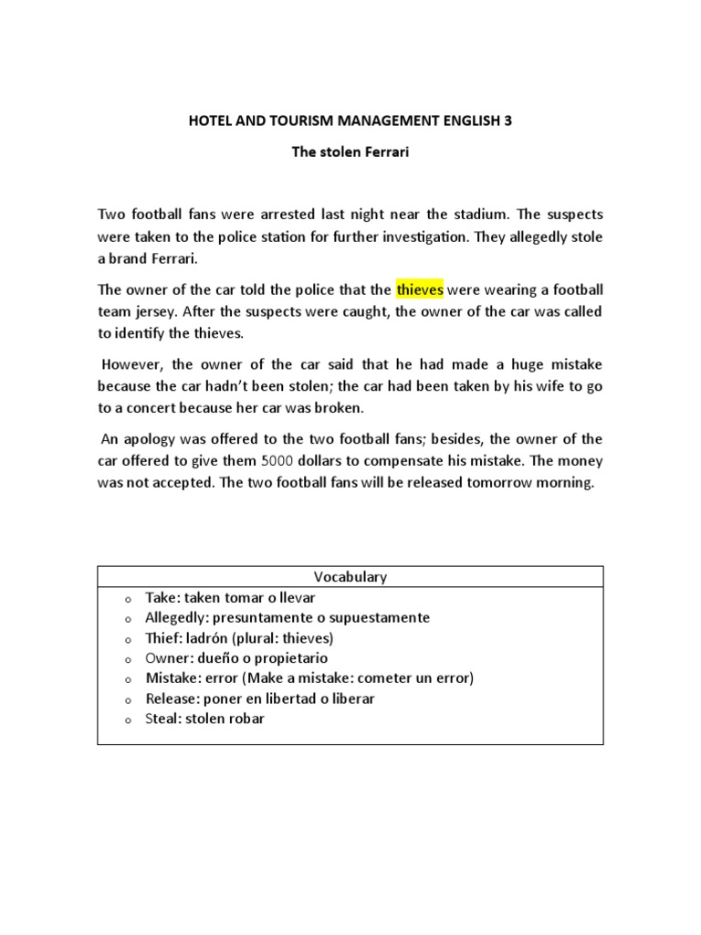 Hotel and Tourism Management English 3 | PDF