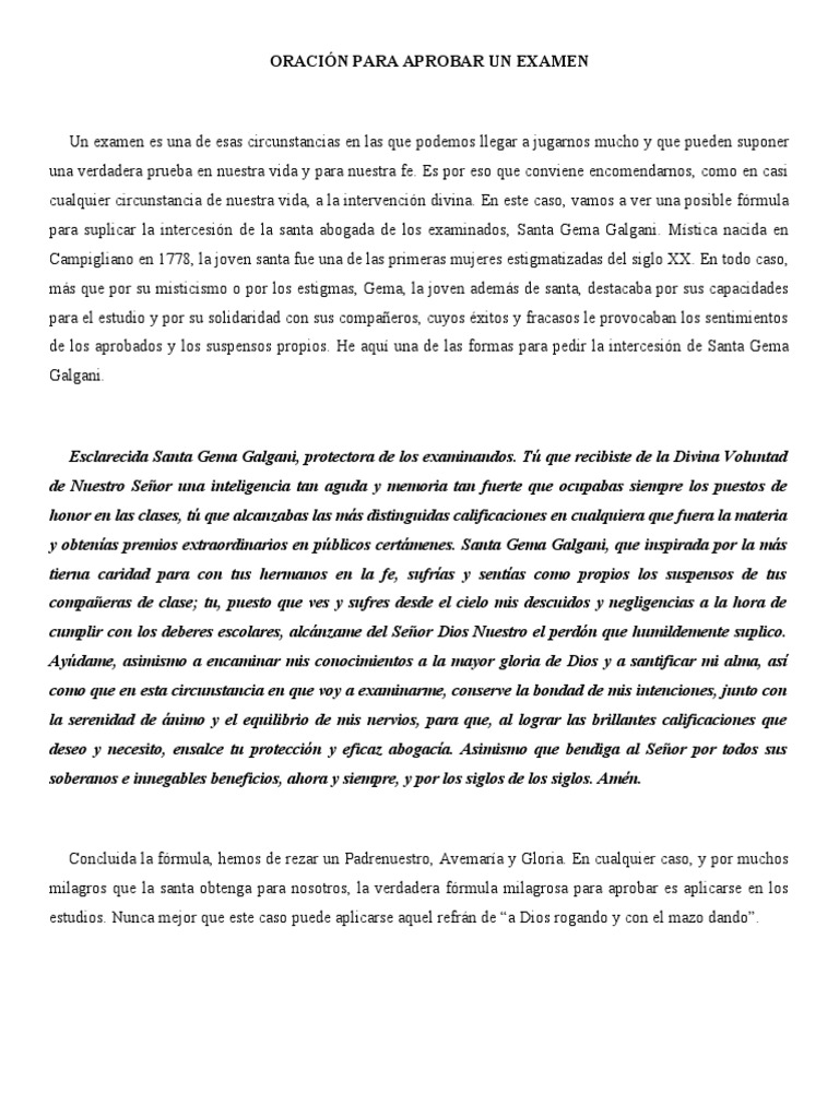 Oración para Aprobar Un Examen | PDF | Oración | Creencia religiosa y doctrina