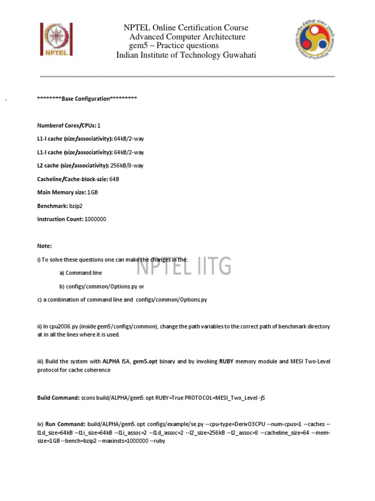 NPTEL Online Certification Course Advanced Computer Architecture Gem5 - Practice Questions ...
