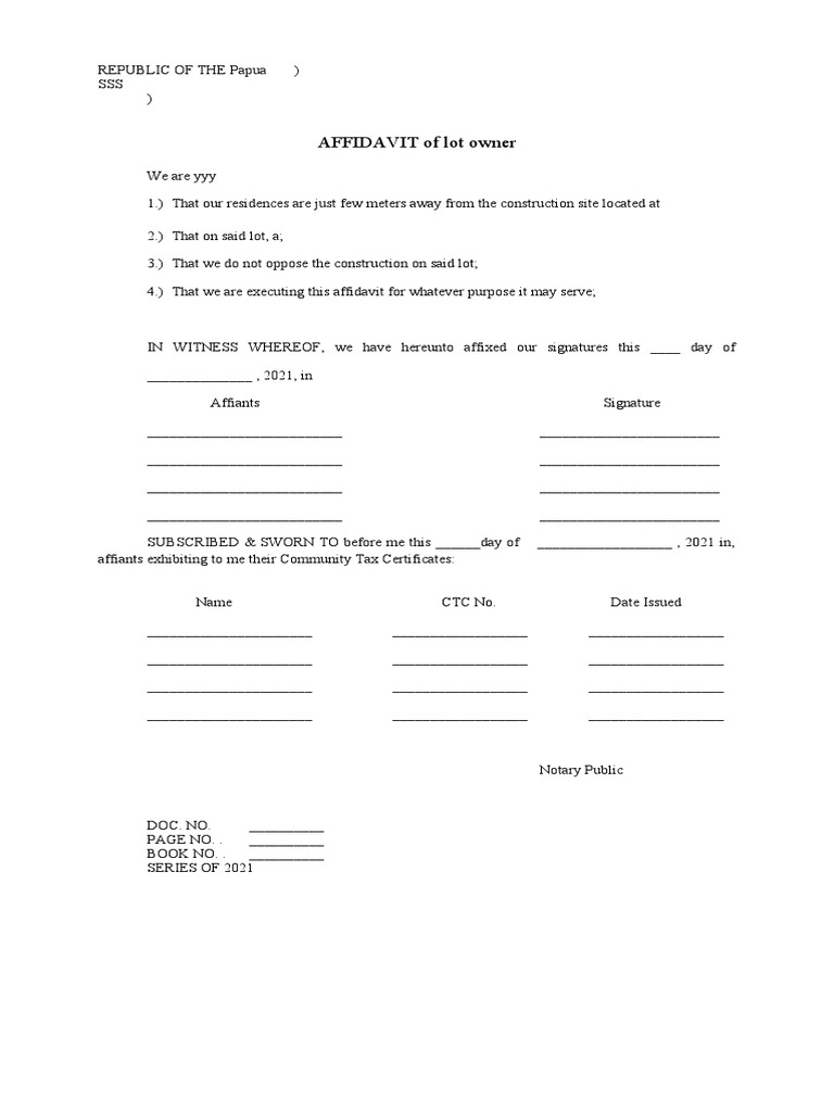 AFFIDAVIT of Lot Owner | PDF