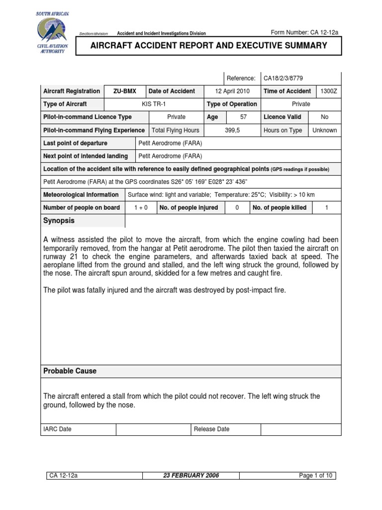 Aircraft Accident Report: ZU-BMX Crash | PDF | Aircraft | Runway