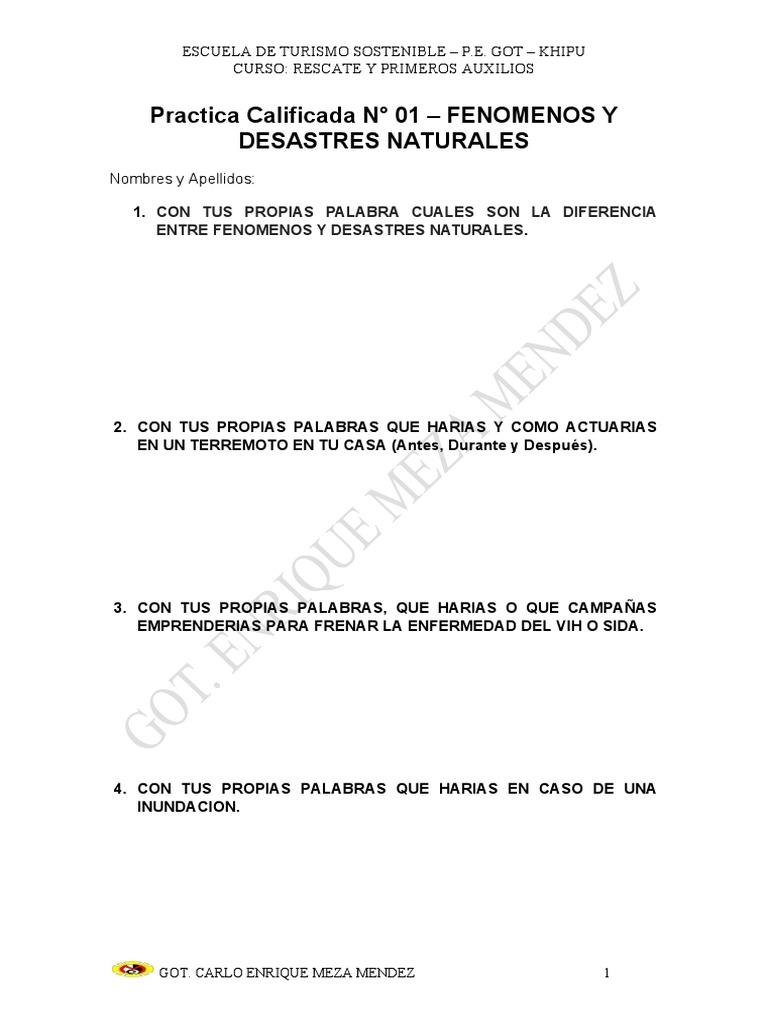 Practica Calificada Fenomenos y Desastres Naturales | PDF