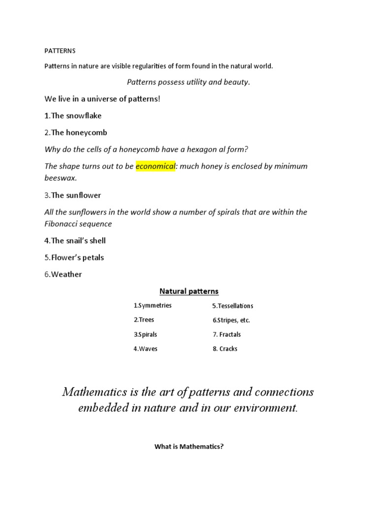 Mathematics Is The Art of Patterns and Connections Embedded in Nature ...