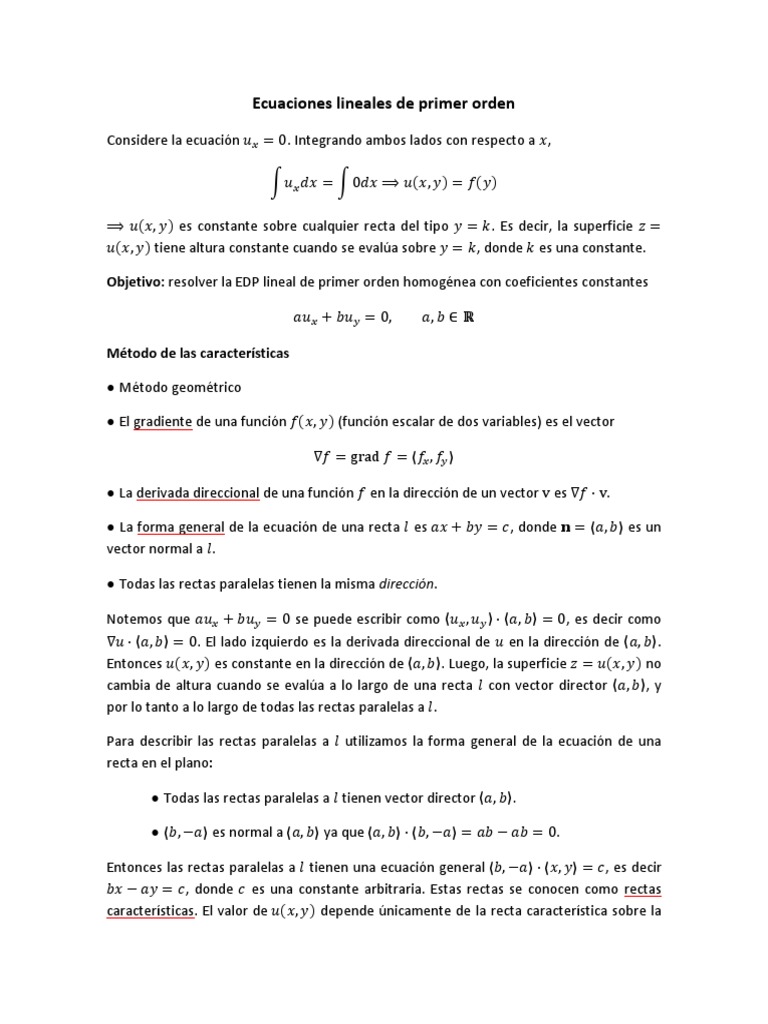 EDPs Lineales de Primer Orden | PDF | Ecuación diferencial parcial ...