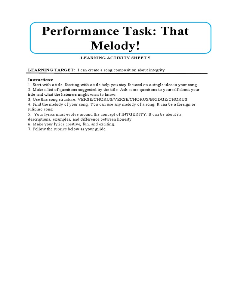 Performance Task | PDF | Song Structure | Cognition