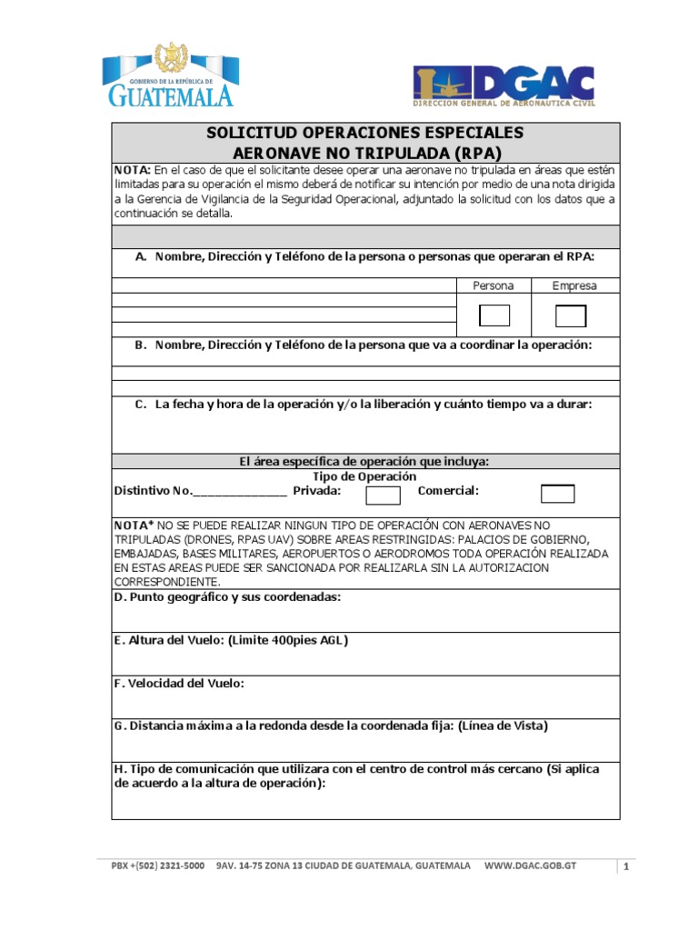 Solicitud Operaciones Especiales Aeronave No Tripulada (Rpa) | PDF | Vehículo aéreo no tripulado ...