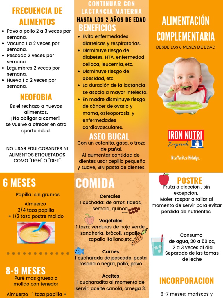 TRIPTICO Alimentación Complementaria | Descargar gratis PDF | Alimentos | Postres