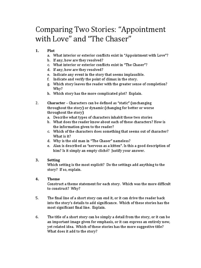 Comparing Two Stories: "Appointment With Love" and "The Chaser" | PDF ...