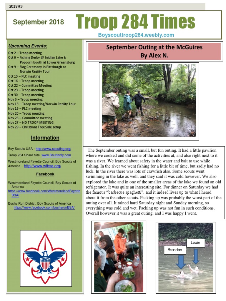 September Boy Scout Newsletter | PDF | Boy Scouts Of America | Outdoor ...