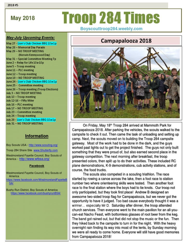 May Boy Scout Newsletter | PDF | Boy Scouts Of America | Outdoor Recreation