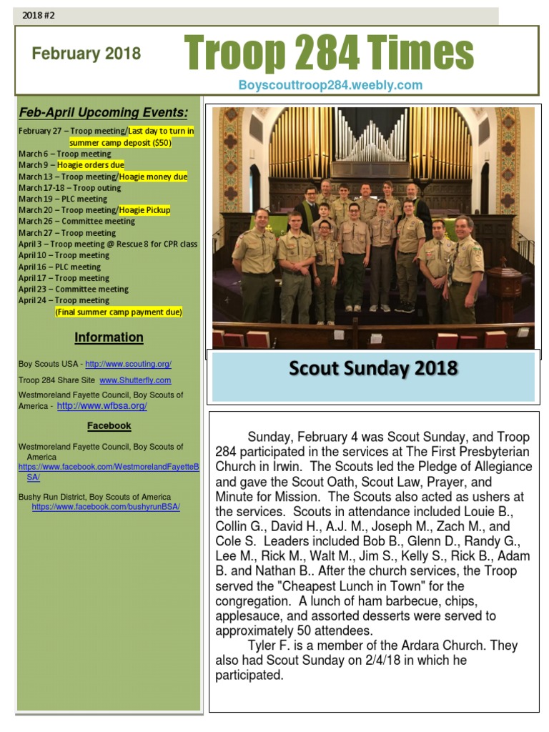 February Boy Scout Newsletter | PDF | Scouting | Youth Movements