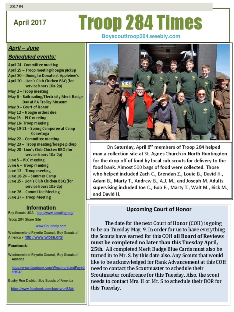 April Boy Scout Newsletter | PDF | Girl Guiding And Girl Scouting ...