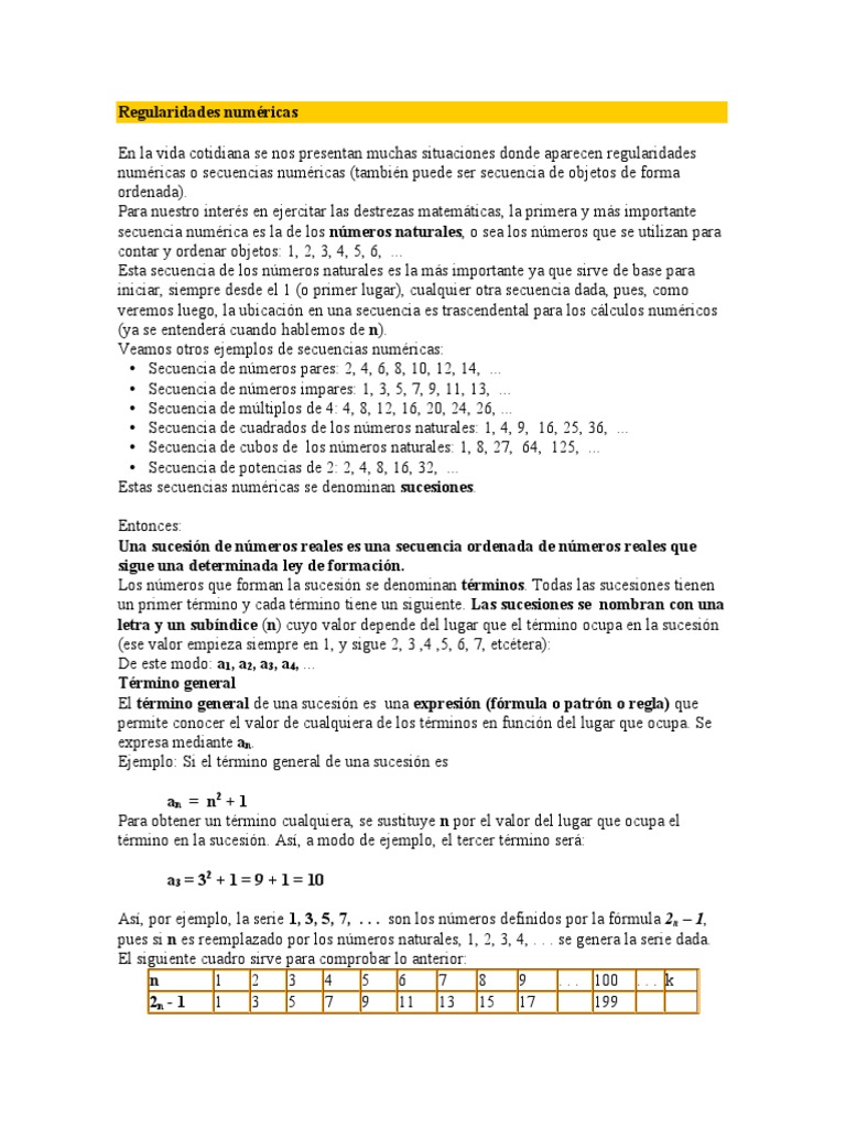 Regularidades Numéricas | PDF | Secuencia | Matemáticas