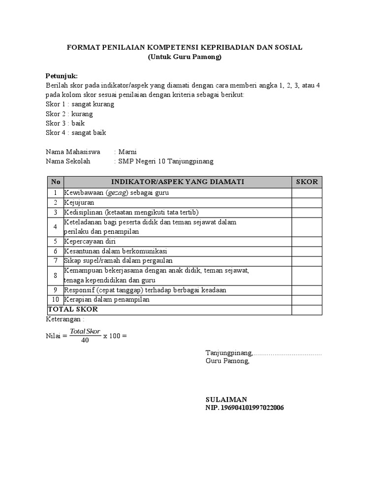 Format Penilaian Ujian Lisan | PDF