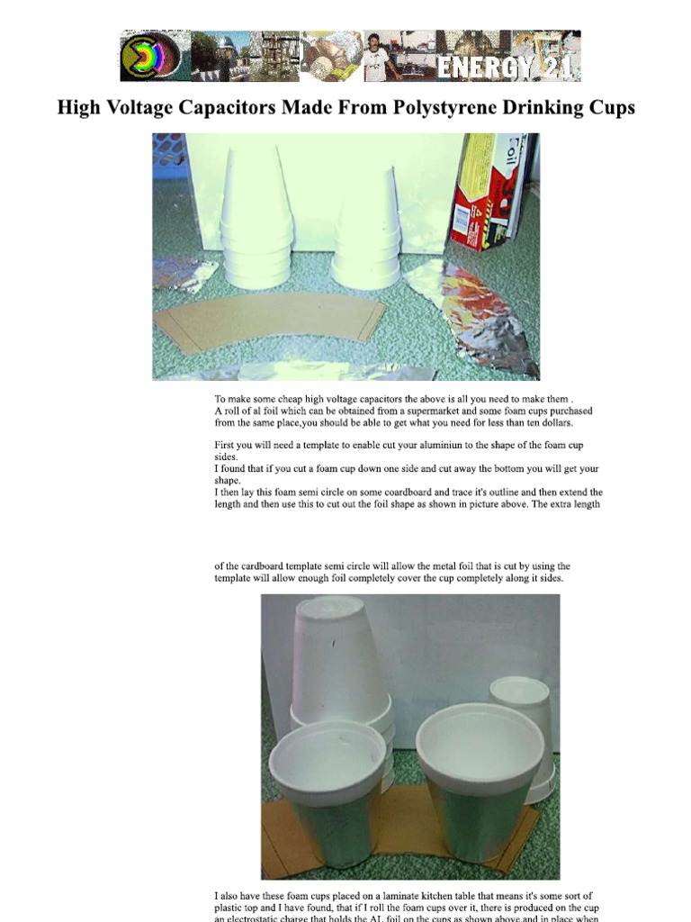 High Voltage Capacitors Made From Polystyrene Drinking Cups | PDF