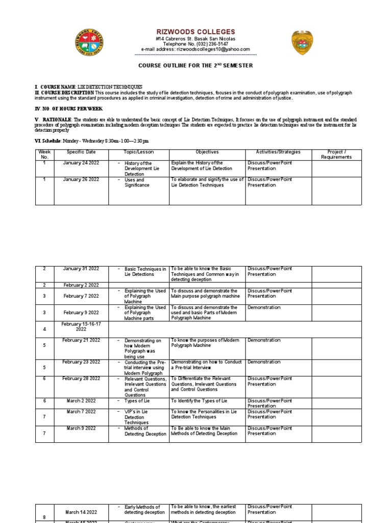 Course Outline Lie Detection | PDF | Polygraph | Deception
