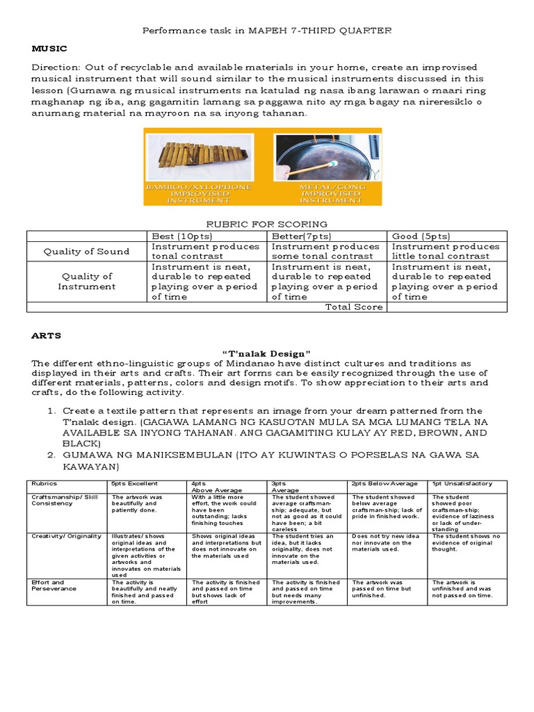 Performance Task in MAPEH 7 | PDF | Philippines