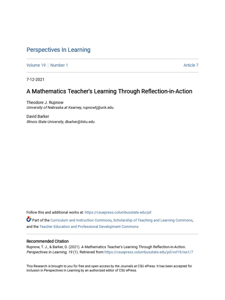 Teacher Learning via Reflection-in-Action | PDF | Teachers | Learning