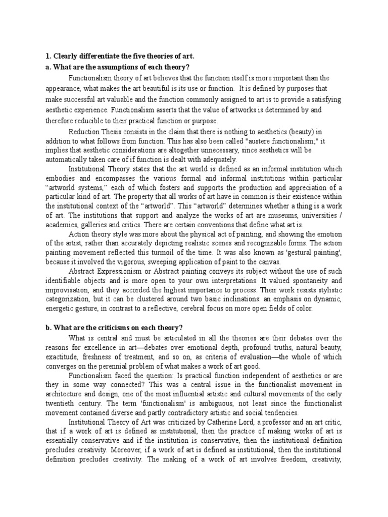 Clearly Differentiate The Five Theories of Art. A. What Are The ...