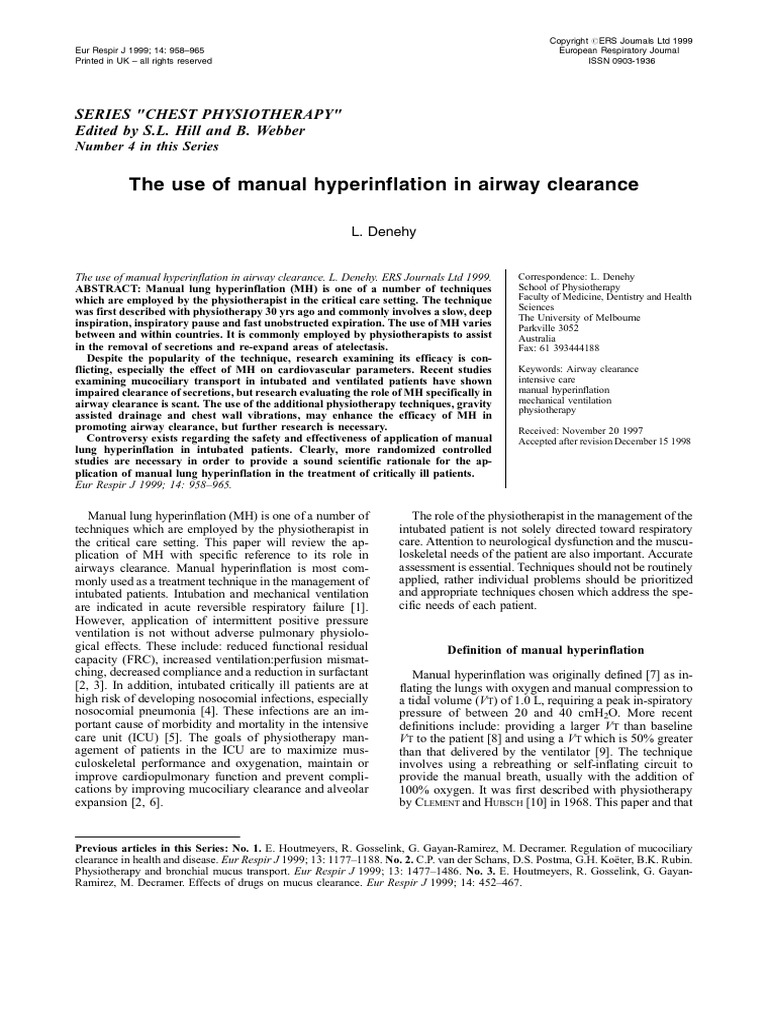 The Use of Manual Hyperinflation in Airway Clearance: Series "Chest Physiotherapy" Edited by S.L ...