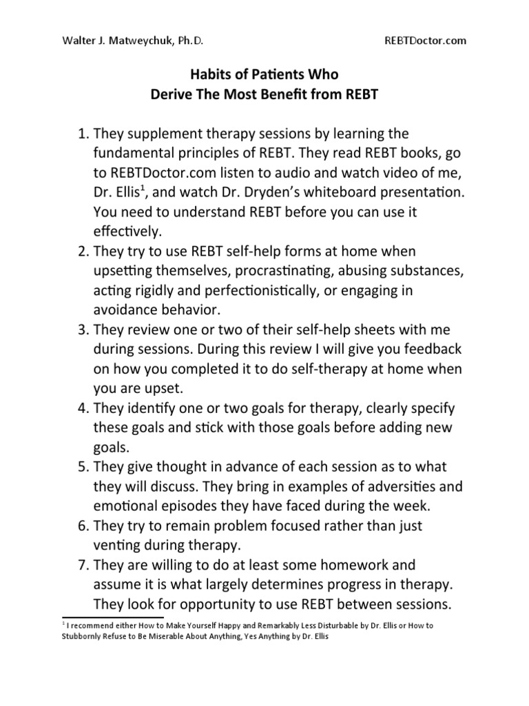 Habits of Patients Who Derive The Most Benefit From REBT: Walter J ...