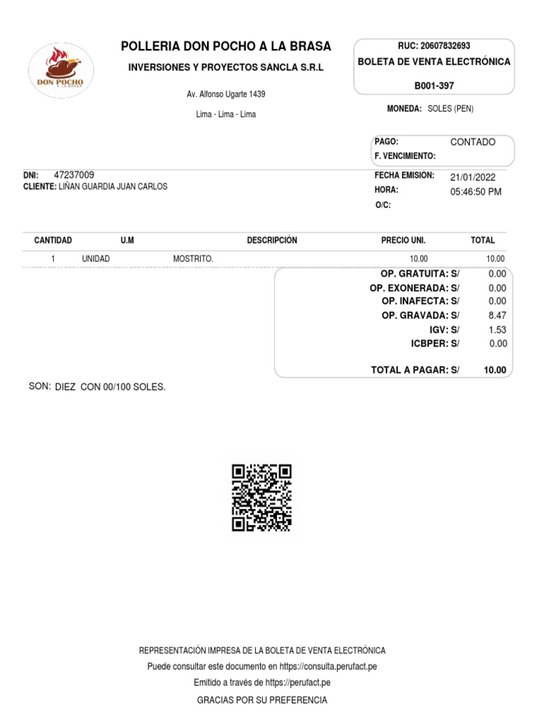 Polleria Don Pocho A La Brasa: Inversiones Y Proyectos Sancla S.R.L ...
