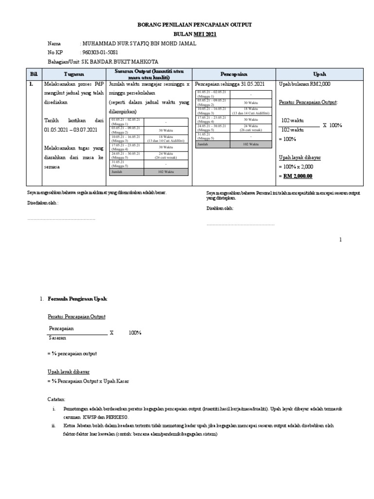 Borang Penilaian Pencapaian Output MySTEP - Muhammad Nur Syafiq (Mei ...