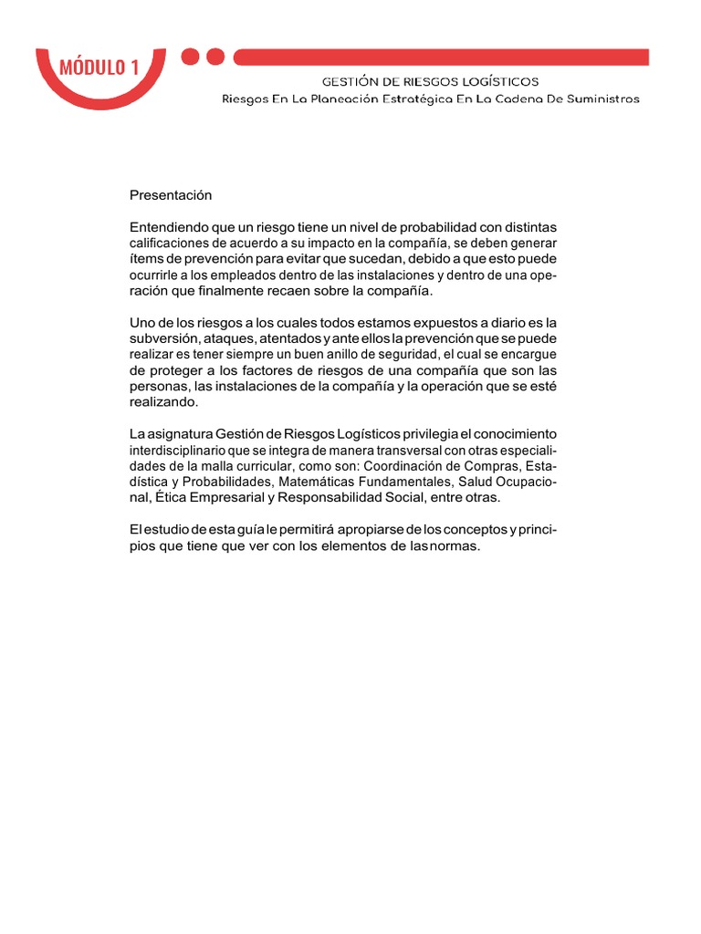 PDF Módulo 1. Gestión de Riesgos Logísticos | PDF | Logística | Riesgo