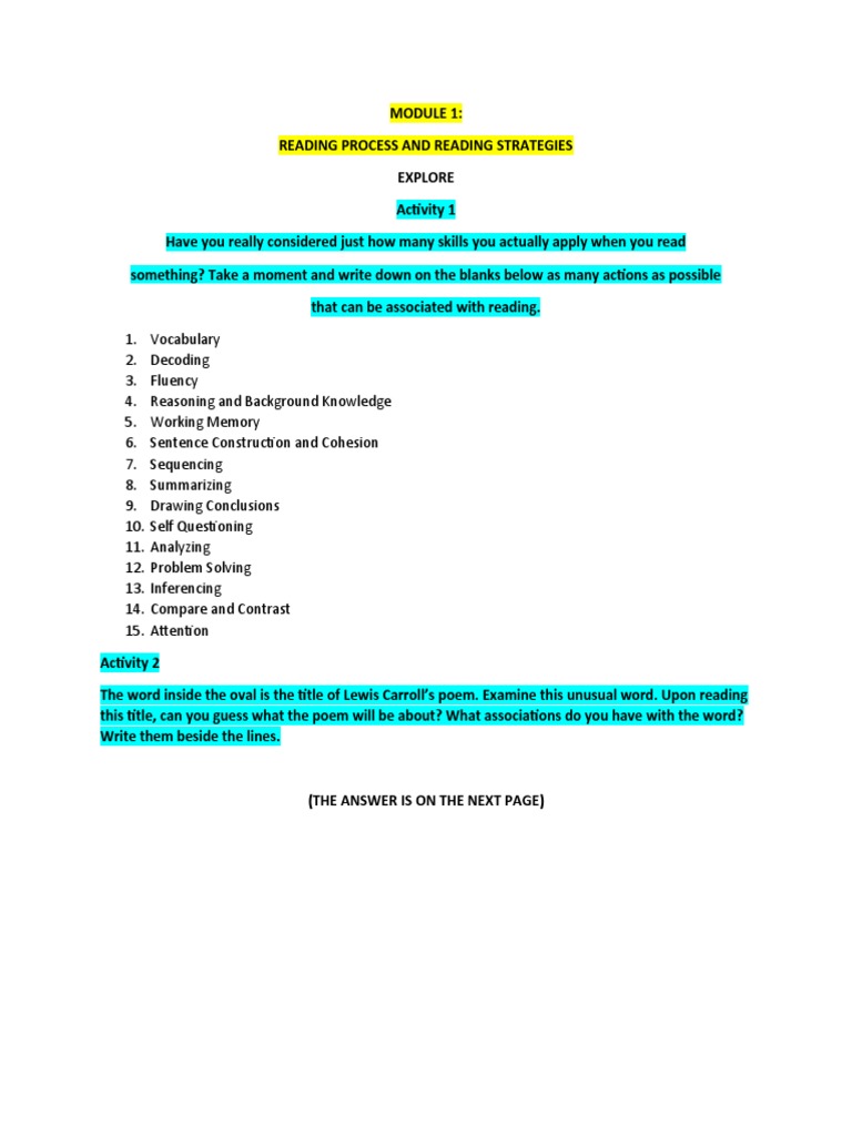 Module 1 (Reading and Writing) | PDF | Linguistics | Grammar