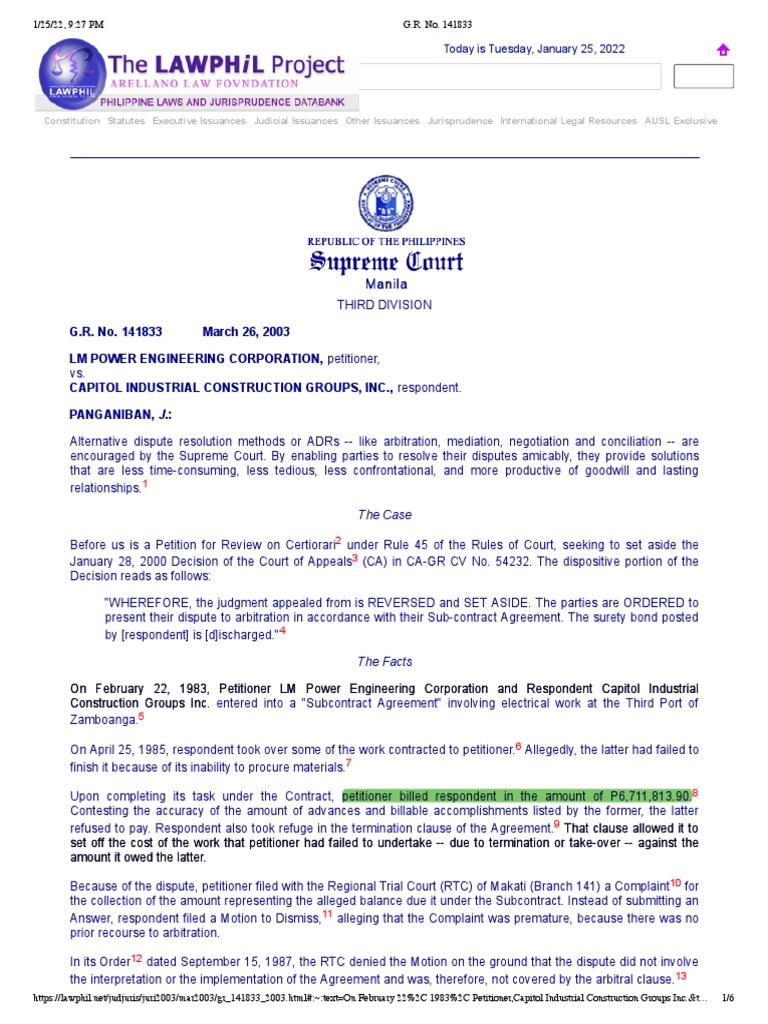 LM Power Engineering Vs Capitol Industrial | PDF | Arbitration ...