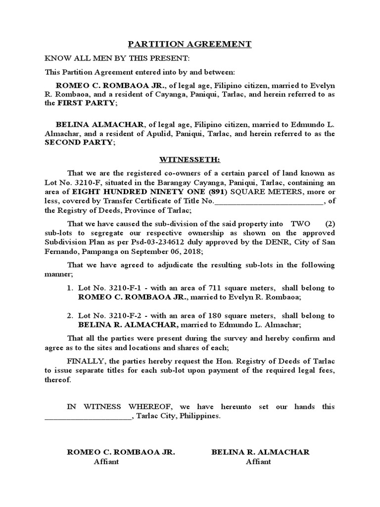 Land Partition Agreement | PDF | Deed | Natural Resources Law
