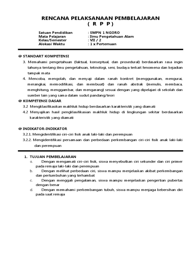 RPP Kelas 7 Pubertas | PDF