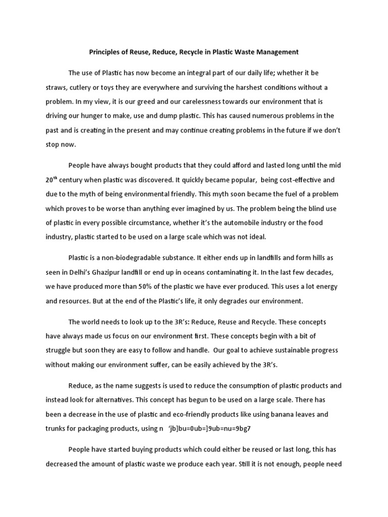 Principles Of Reuse Reduce Recycle In Plastic Waste Management Pdf