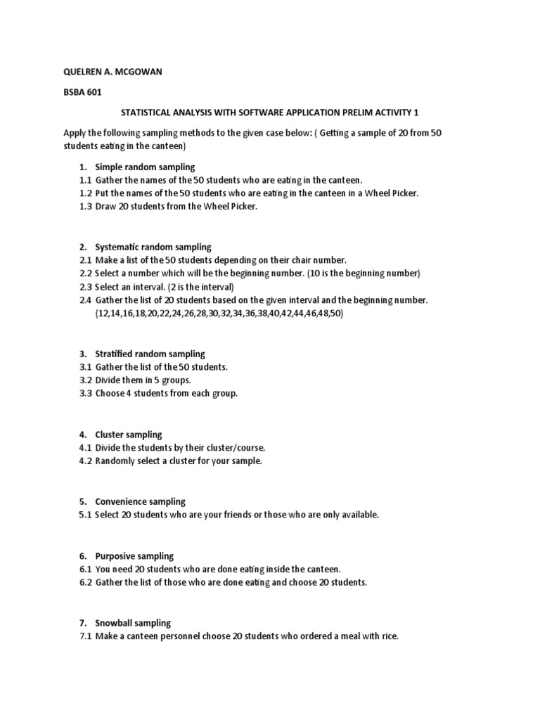Statistical Analysis With Software Application Prelim Activity 1 | PDF