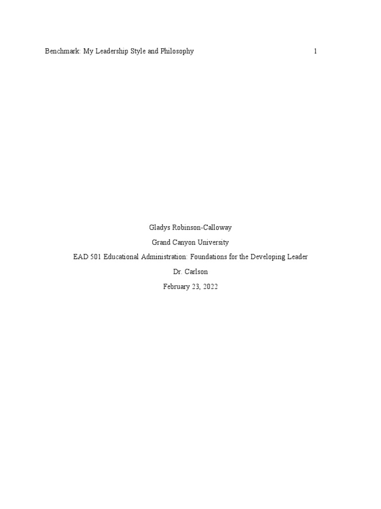 Benchmark - Leadership Style and Philosophy | PDF | Leadership ...