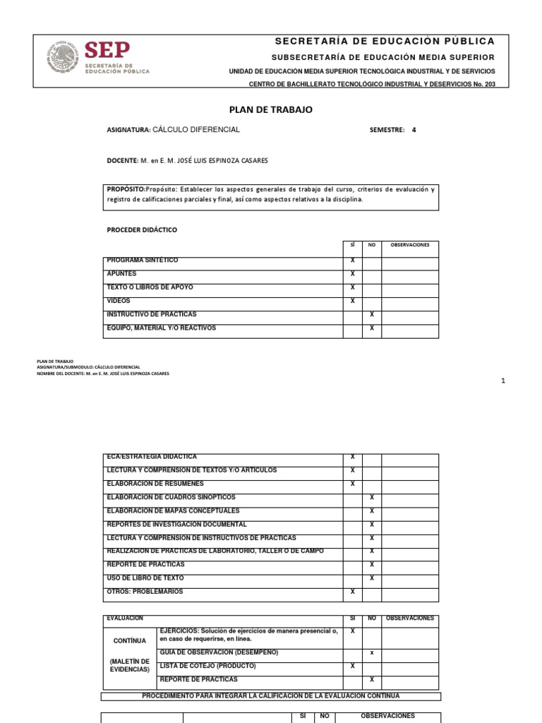 Plan Trab Calculo Dif 2022 | PDF | Evaluación | Prueba (evaluación)