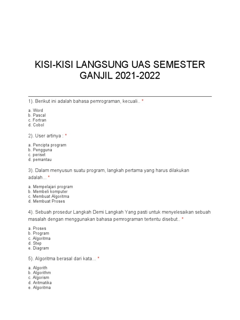 Kisi-Kisi Soal Pemrograman Dasar Sem Ganjil | PDF