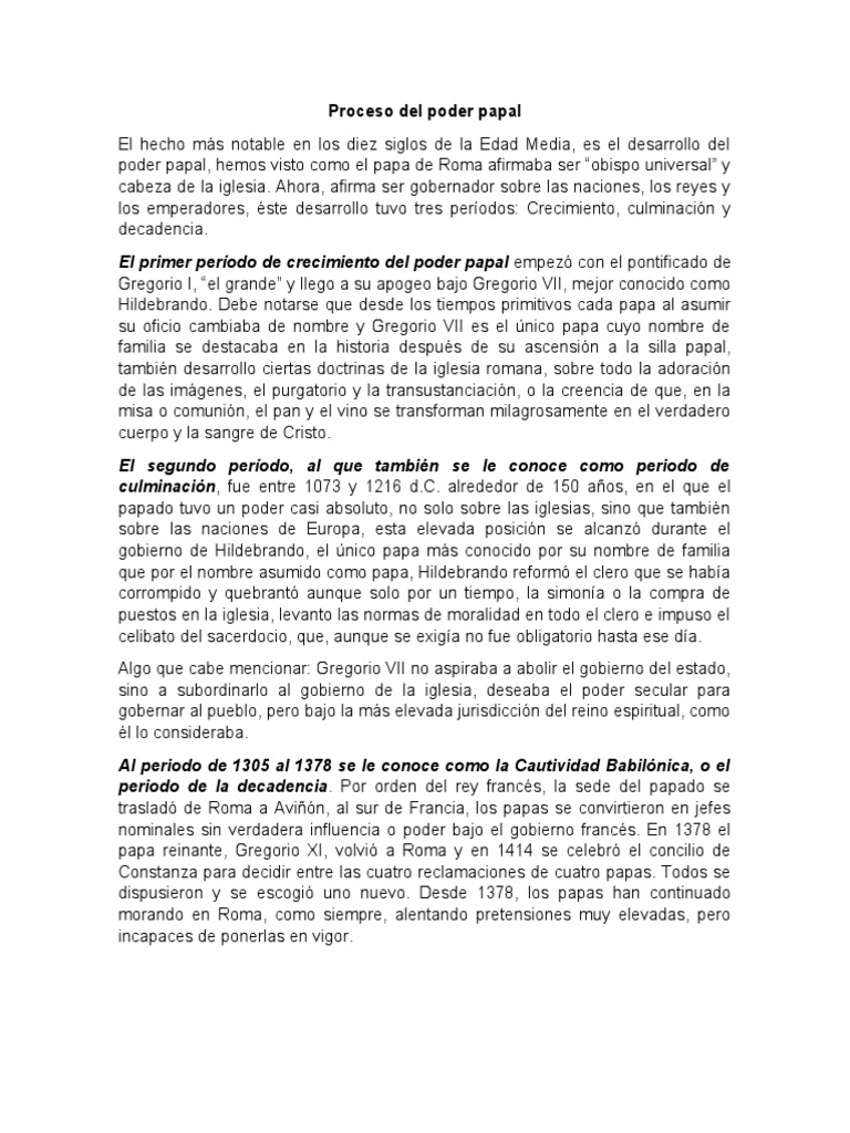 Proceso Del Poder Papal | PDF | Papa | Iglesia Católica