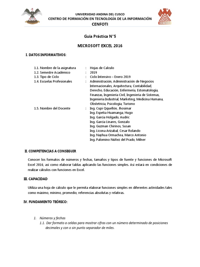 GUIA 05 - Formatos de Datos | PDF | Microsoft Excel
