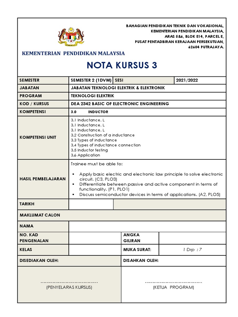 Nota Kuliah 3 Inductor | PDF