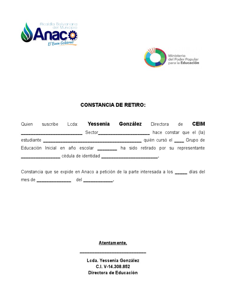 Formato - Constancia de Retiro | PDF