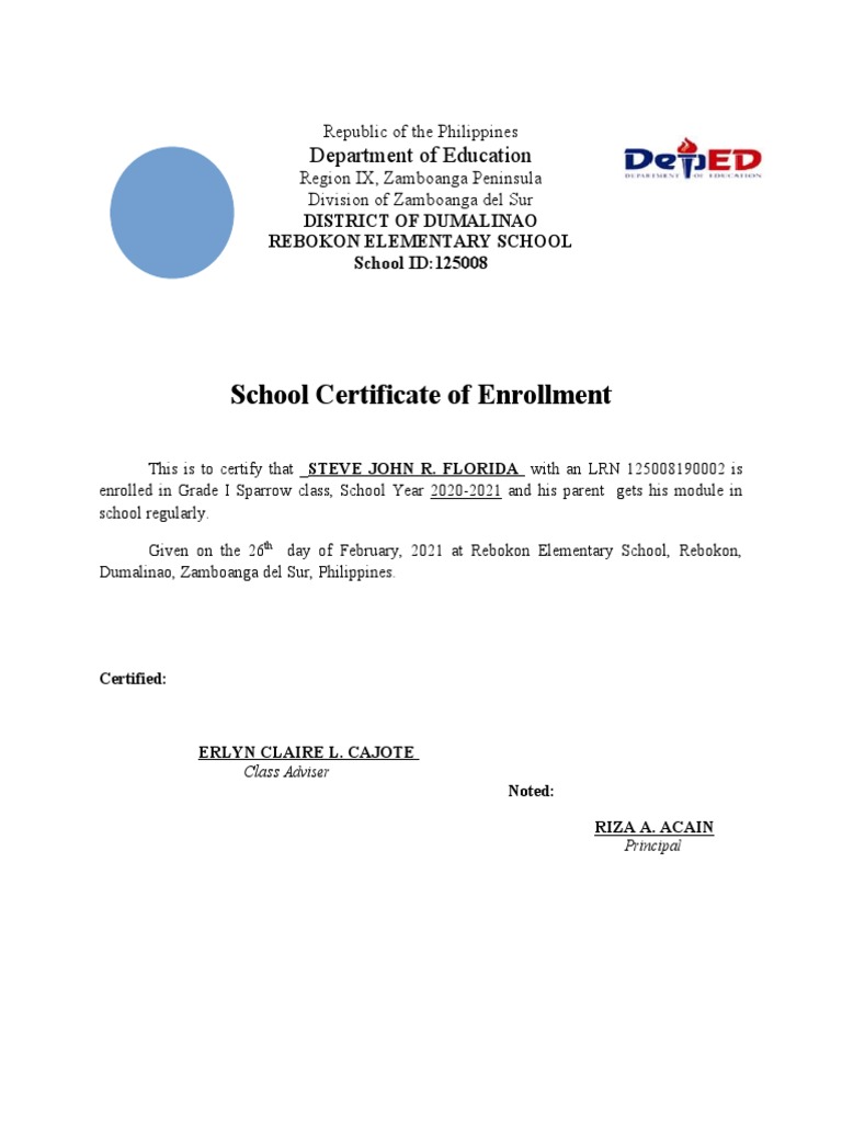 Certificate of Enrollment | PDF